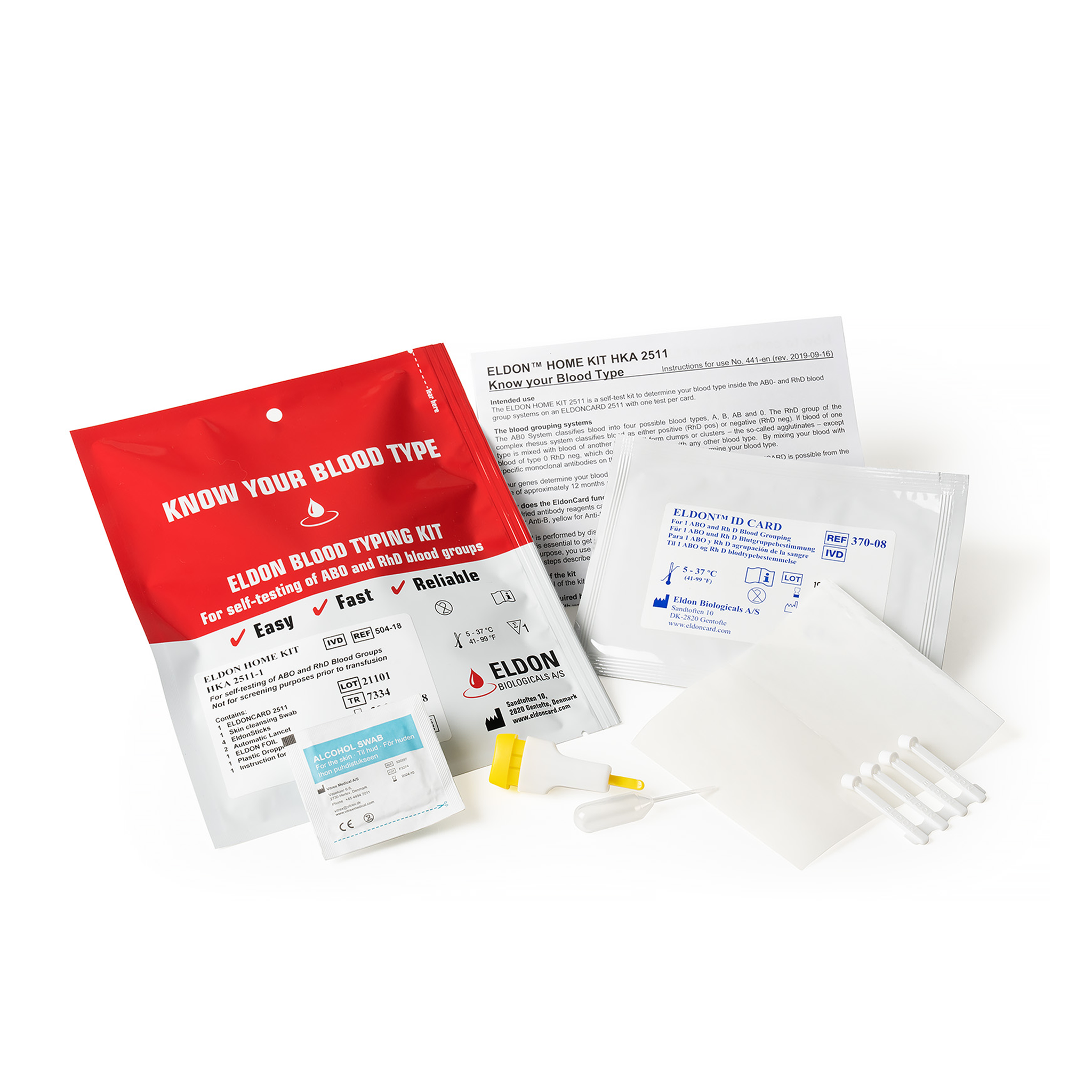 BLOOD TYPE TEST ABO and Rh (Rhesus) Blood Type Test 1 Full Test Kit